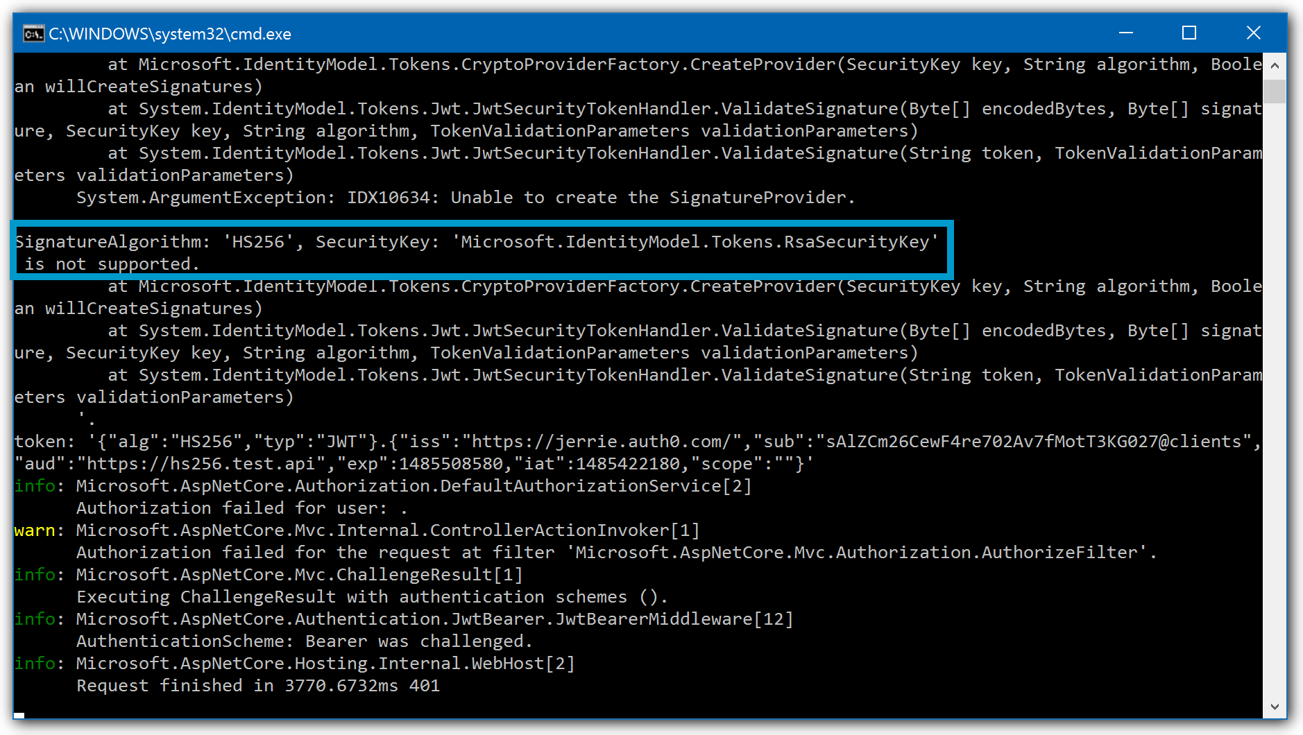 Auth0 ASP.NET Core Web API SDK Quickstarts: Troubleshooting