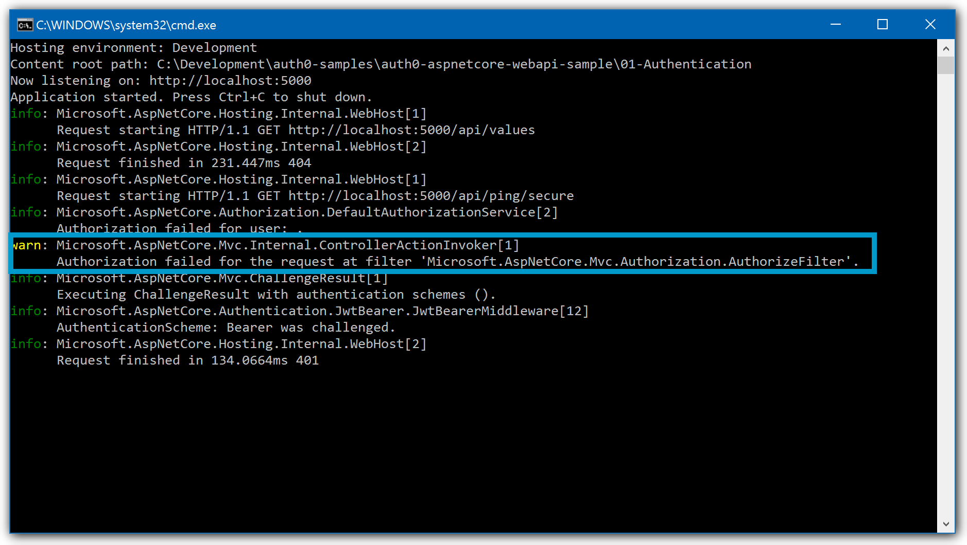 Auth0 ASP.NET Core Web API SDK Quickstarts: Troubleshooting