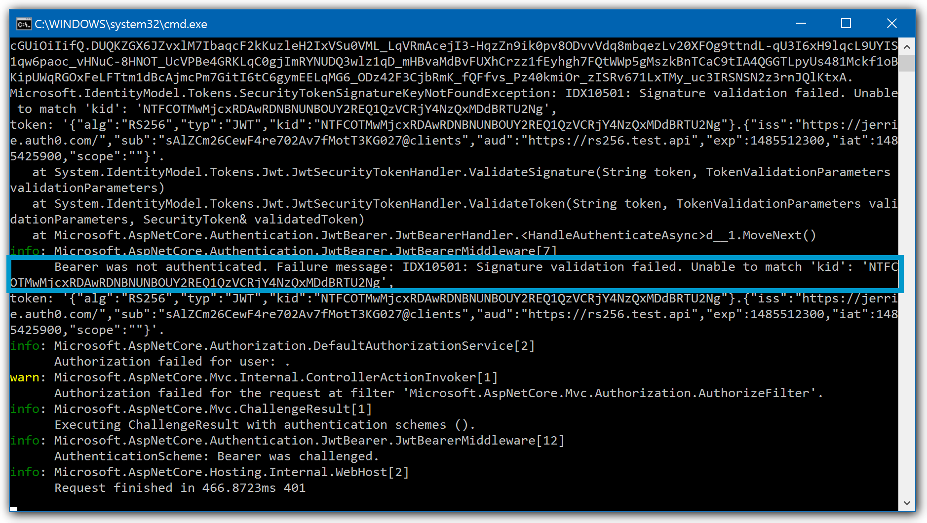 Auth0 ASP.NET Core Web API SDK Quickstarts: Troubleshooting